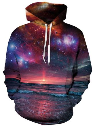 Ocean Plus Herren Kapuzenpullover Lebensecht Grafik Hoodie mit K&auml;ngurutasche Pullover mit Kapuze Sweat Hood mit Kordelzug (L/XL (Brustumfang: 114-134CM), Sonnena