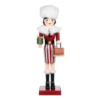 Amosfun Klassische Nussknacker-Figur aus Holz, gro&szlig;es M&auml;dchen, Soldat mit Geschenk, Feiertags-Weihnachts-Tischdekoration, handgefertigt, Weihnachtsschmuck f&uuml;r