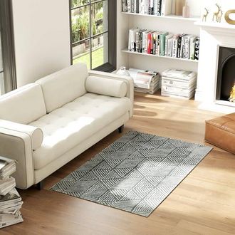 HOMCOM Teppich maschinenwaschbar Kurzflor Wohnzimmerteppich im Modern Stil, Fl&auml;chenteppich, Teppich f&uuml;r Wohnzimmer, Schlafzimmer, 170 x 120 cm Dunkelgrau