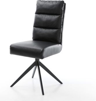 DELIFE Drehstuhl Pela-Flex Echt-Leder Schwarz Kreuzgestell breit Schwarz 360&deg; drehbar Wippfunktion Taschenfederkern, Esszimmerst&uuml;hle