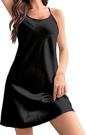 Generic Robe de nuit courte en satin pour femme Grande taille Chemise de nuit en soie douce Robe de nuit Cami en soie Robe de nuit d&eacute;contract&eacute;e et douce V&ecirc;tem