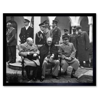 Fine Art Prints War WWII USA UK USSR Yalta Conference Big Three 1945 Photo Art Print Framed Poster Wall Decor 12x16 Inch