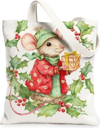 Generic Sacs fourre-tout en toile avec motif animal mignon - Sacs d&eacute;picerie r&eacute;utilisables - Vintage - L&eacute;ger - Lavable - Pour voyage, plage, pique-nique - 33 x