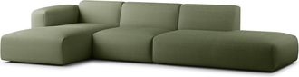 Studio Copenhagen home24 Ecksofa mit Chaiselongue Gr&uuml;n Cordstoff Snor 290 x 71 x 173cm Longchair davorstehend links Modern