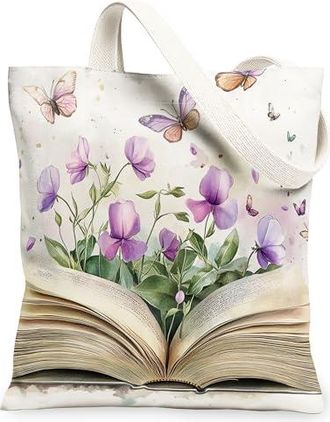 Generic Sac fourre-tout en toile pour le shopping, 33 x 38 cm, sac d&eacute;picerie r&eacute;utilisable pour femme, peinture de voyage florale, d&eacute;coration cadeau