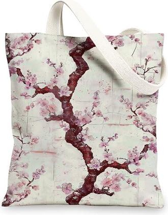 Generic Sac fourre-tout en toile motif floral artistique réutilisable, élégant, léger et lavable, pêche, 13x15 Inch
