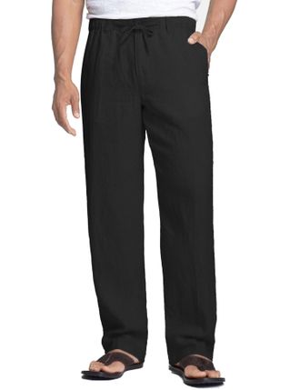 Coofandy Hose Herren Leinenhose mit Kordelzug Schwarz Hosen M&auml;nner Sommerhose L&auml;ssige Strandhosen aus Baumwollmischung Freizeithose Leichte Loose Fit Schwarz L