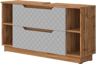 Vicco Waschbeckenunterschrank Lotta, Eiche/Grau mit Kachelstruktur, 119.2 x 62.5 cm mit 2 Schubladen