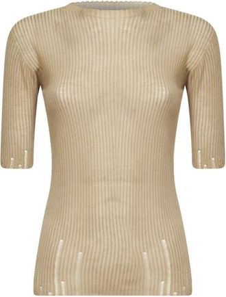 Uma Wang UMA Wang, Femme, Pulls, Brun, Taille: 40 FR Tricot Col Rond Manches Courtes