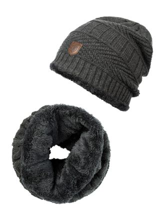 Indicode Unisex Siracusa Winter-Set M&uuml;tze & Schal | Strick Winterm&uuml;tze Winterschal Charcoal Mix, One Size