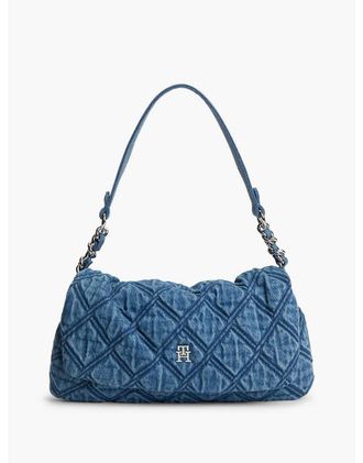 Tommy Hilfiger Sac port&eacute; &eacute;paule matelass&eacute; en denim &agrave; monogramme TH - Bleu