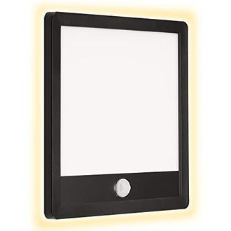 Telefunken LED Außenwandleuchte, Außenwandlampe inkl. Bewegungsmelder, inkl. Dämmerungssensor, Backlight Effekt, 15 Watt, 2.000 Lumen, IP44, Quadratisch, Weiß/Sc