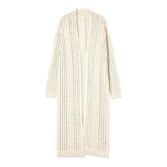 Oltre Maxi Cardigan mit Lochmuster und Lurex - - Knitwear - Damen - Grau - L/XL