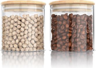 Arendo Vorratsgläser mit Deckel - 2er Set - Behälter aus Glas - hitzebeständig - Vorratsdosen mit Bambusdeckel - luftdicht - für Müsli Zucker Mehl Kaffee Rei
