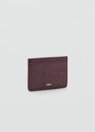 Mango Porte-cartes effet croco brillant bordeaux - Femme - Taille unique - MANGO