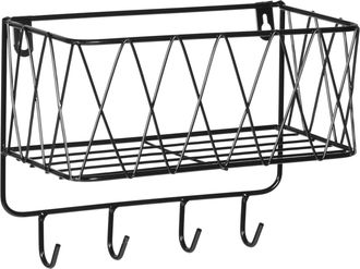 DOITOOL Dekoratives Eisen wandregal mit Haken Robustes Aufbewahrungsboard für Flur Küche Bad Vielseitiges Wandhängeregal für Schlüssel Handtücher und Haushalt