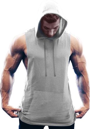 Coofandy Herren Tank Tops Gym Workout Tank Tops Cut Off Muskelshirts Hoodie Fitness Shirt Muskel Shirt Ärmelloses Shirt Gym Bodybuilding Shirts Grau(1 Stück) X