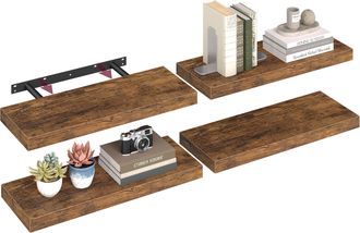 Vasagle Wandregal, 4er Set, Schweberegal, Regalbrett, 20 x 60 x 3,8 cm, Wandboard f&uuml;r Bilderrahmen, Deko, Regal f&uuml;r Wohnzimmer, Arbeitszimmer, K&uuml;che, vintageb