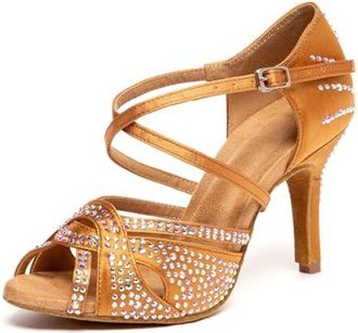 Minitoo Chaussures de danse latine pour femme avec strass Sandales de mariage, L661 Bronze 8 Talon 5 cm, 39.5 EU