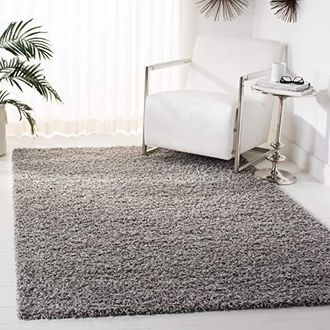 Safavieh Tapis Shaggy pour Salon, Salle à Manger, Chambre à Coucher - Collection Athènes à Poils Longs - Gris Clair - 155 x 229 cm