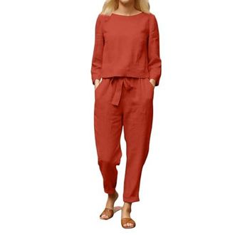 Generic Co Ord Ensembles pour femmes V&ecirc;tements de couleur unie Haut pliss&eacute; &agrave; manches longues et pantalon ample &agrave; jambe large Costume d&eacute;contract&eacute; Ensemble de s
