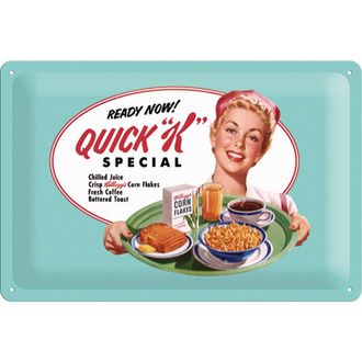 Nostalgic Art Retro Blechschild, Kelloggs - Quick K Menu - Geschenk-Idee für Nostalgie-Fans, aus Metall, Vintage-Design zur Dekoration, 20 x 30 cm