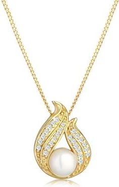 DIAMORE Elli DIAMONDS Collier Femmes Perle de Culture dEau Douce avec Diamant (0.13 ct.) en Or Jaune 585