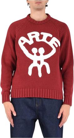 Arte Homme, Pulls, Rouge, Taille: M Pull en Coton Brodé All Together