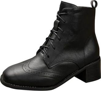 Generic Bottes &agrave; lacets en similicuir pour femme - &Eacute;l&eacute;gantes - Couleur unie - Talon &eacute;pais - Fermeture &eacute;clair lat&eacute;rale - R&eacute;tro - Confortables - D&eacute;contract&eacute;es -