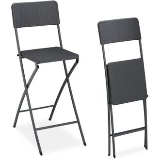 Relaxdays Relaxdays Chaise de bar pliante, lot de 2, avec dossier, tabouret pliable BASTIAN, 115 x 44 x 63 cm, grise