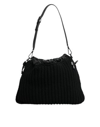 Dolce & Gabbana Womens Black Cashmere Knitted Leather Shoulder Bag Lamb Calf