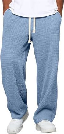 Generic Pantalon gaufr&eacute; textur&eacute; pour homme avec cordon de serrage &agrave; la taille, pantalon &agrave; jambes larges, l&eacute;ger et respirant, coupe ample, pantalon de surv&ecirc;tem