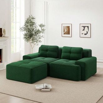 Generic Boneless Modulsofa, Modernes L-f&ouml;rmiges Modulsofa f&uuml;r Wohnzimmer mit Tiefem Sitz, Cloud-Sofa mit Ottoman, Getuftetes Zweisitzer-Schlafsofa, Gr&uuml;n
