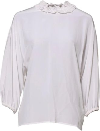 Dolce & Gabbana Femme, Blouses et Chemises, Blanc, Taille: 32 FR Chemisier à Volants et Col à Nouer