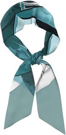 Generic Foulard &agrave; motif de feuilles de fleurs pour femme - &Eacute;charpe pour sac &agrave; main - Bleu sarcelle - En satin de soie - Pour le sport, le yoga et le visage
