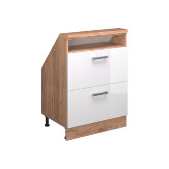 Vicco Meuble de Rangement sous Pente Rion, Blanc Brillant/Ch&ecirc;ne dor&eacute;, avec 2 tiroirs