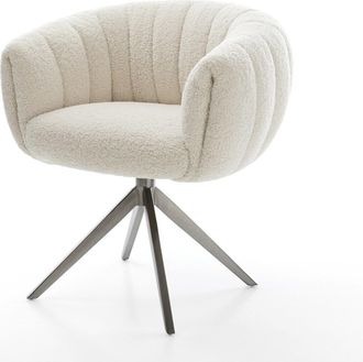 DELIFE Drehstuhl Jada-Flex Teddystoff Beige Kreuzgestell breit Graphit 360&deg; drehbar Wippfunktion Taschenfederkern, Esszimmerst&uuml;hle