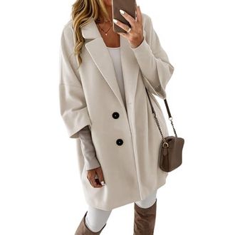 Generic Manteau dhiver mi-long &agrave; revers crant&eacute; pour femme, blanc, XXL
