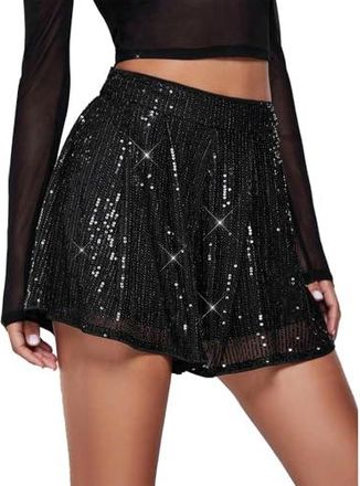 Generic Jupe &agrave; Paillettes Or Courte, Jupes Scintillantes pour Femme, Jupe Haute Taille A-Line Mini, Jupe de Mode Y2K, Shorts de Danse Y2K Minis Brillants, Min
