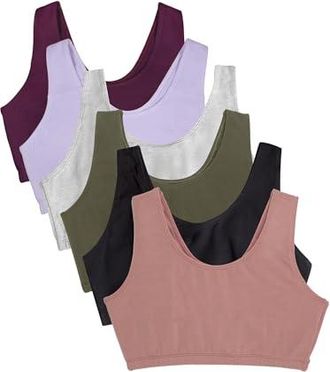 Fruit Of The Loom Built Up Tank Style Sports Bra Value Pack Soutien-Gorge, Opaque, Noir/Gris chiné/Olive/Violet/Lilas/crépuscule, 105 (Lot de 6) Femme