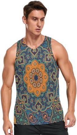 HMZXZ Débardeur dété sans manches pour homme - Motif mandala ethnique - Motif floral - Séchage rapide - Pour entraînement de gym, entraînement - T-shirt ind