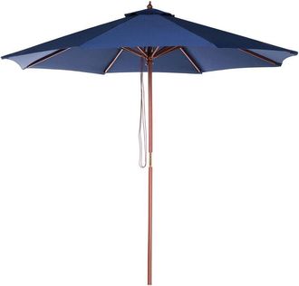 Beliani Parasol de Jardin 270 cm en Bois et Tissu Polyester Bleu Marine R&eacute;sistant aux UV Toscana