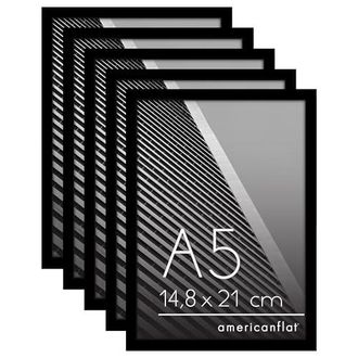 Americanflat Din A5 Bilderrahmen Set aus Kunststoff (5er Pack) - schmaler Fotorahmen mit bruchsicherer Scheibe - inklusive St&auml;nder und integrierter Aufh&auml;ngung f&uuml;r 