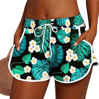 Onsoyours Short de Bain Femme Été Maillot de Bain à Séchage Rapide Imprimé Multiusage Sport Short pour lYoga Jogging Plage B Noir XL