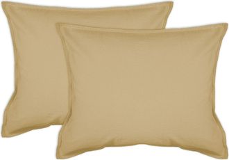 jilda-tex 2er Pack Zierkissenhülle Stone-Washed Renforce Lissabon 100% Bio-Baumwolle Knitterlook Stehsaum Bügelfrei Uni Leinen-Optik Bügelfrei GOTS Made in Gree