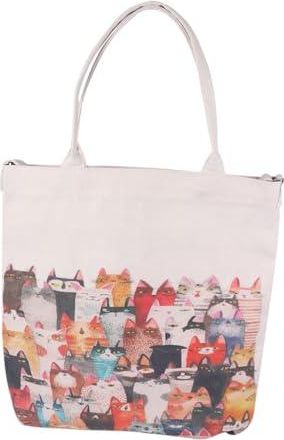 Hemobllo Paquet Bandouli&egrave;re en Toile pour &Eacute;tudiantes Motif Chat Mignon L&eacute;ger et Pratique Grand Compartiment Paquet Fourre-Tout pour Shopping et Usage Quotidien