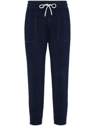 Brunello Cucinelli pantalon de jogging en maille nervur&eacute;e - Bleu