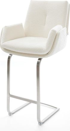 DELIFE Barstuhl Clea-Flex Boucl&eacute; Soft Beige Freischwinger Flach Edelstahl Silberfarben, Barst&uuml;hle