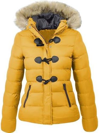 Generic Doudoune pour femme avec capuche, manteau dhiver chaud avec fermeture éclair, vêtements dextérieur rembourrés avec poches zippées, jaune, XXL