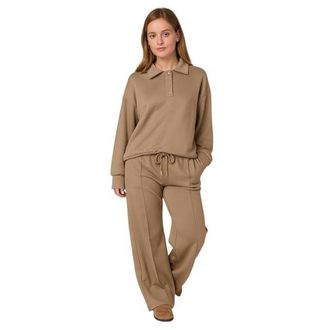 Janisramone Surv&ecirc;tement 2 pi&egrave;ces pour femme - Col boutonn&eacute; - Manches longues - Pantalon droit avec poches - V&ecirc;tements de sport - Taille unique 36-42, moka, Taille